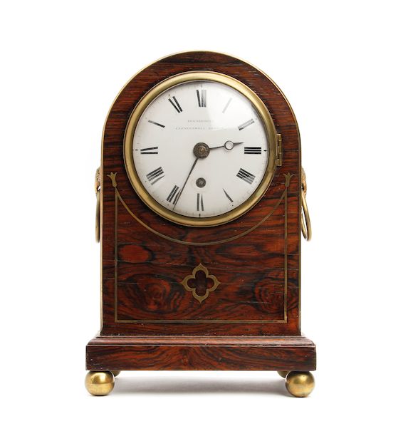 Bonhams : A Regency rosewood cased brass inlaid mantle clock ...
