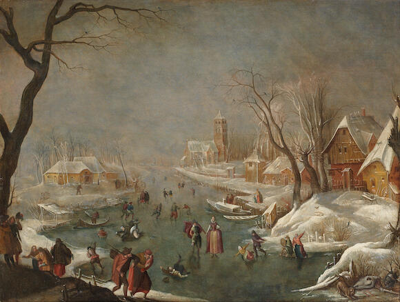 Bonhams : Circle of Gillis Mostaert the Elder (Hulst 1528-1598 Antwerp) A winter landscape with ...