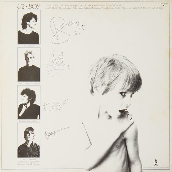 Bonhams : U2: An autographed cover of the album 'Boy' by U2,