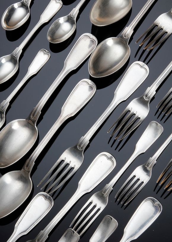 Bonhams : An Austrian silver fiddle and thread pattern part canteen for ...