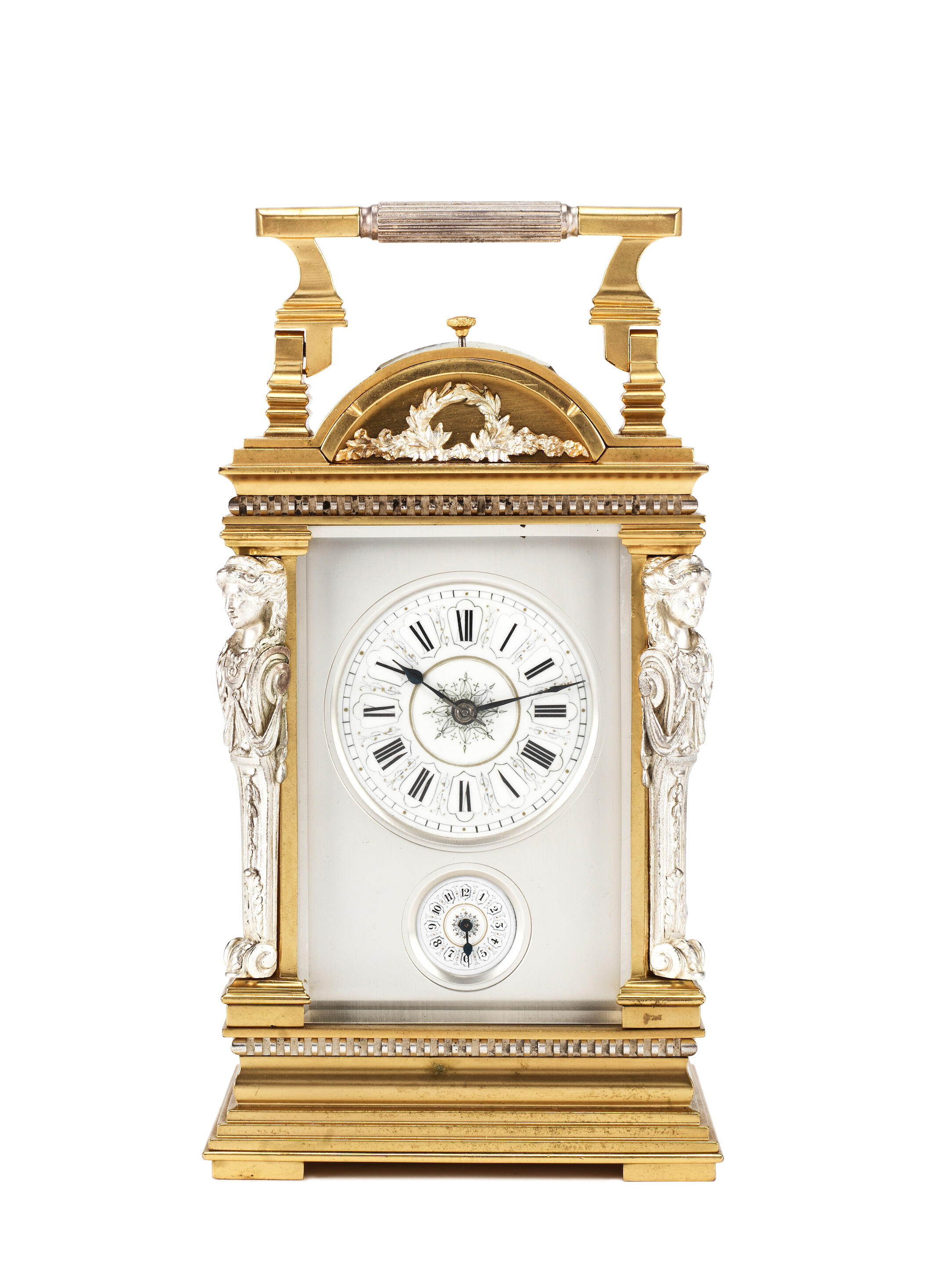Bonhams : A late 19th century French silvered and gilt brass grande sonnerie carriage clock ...