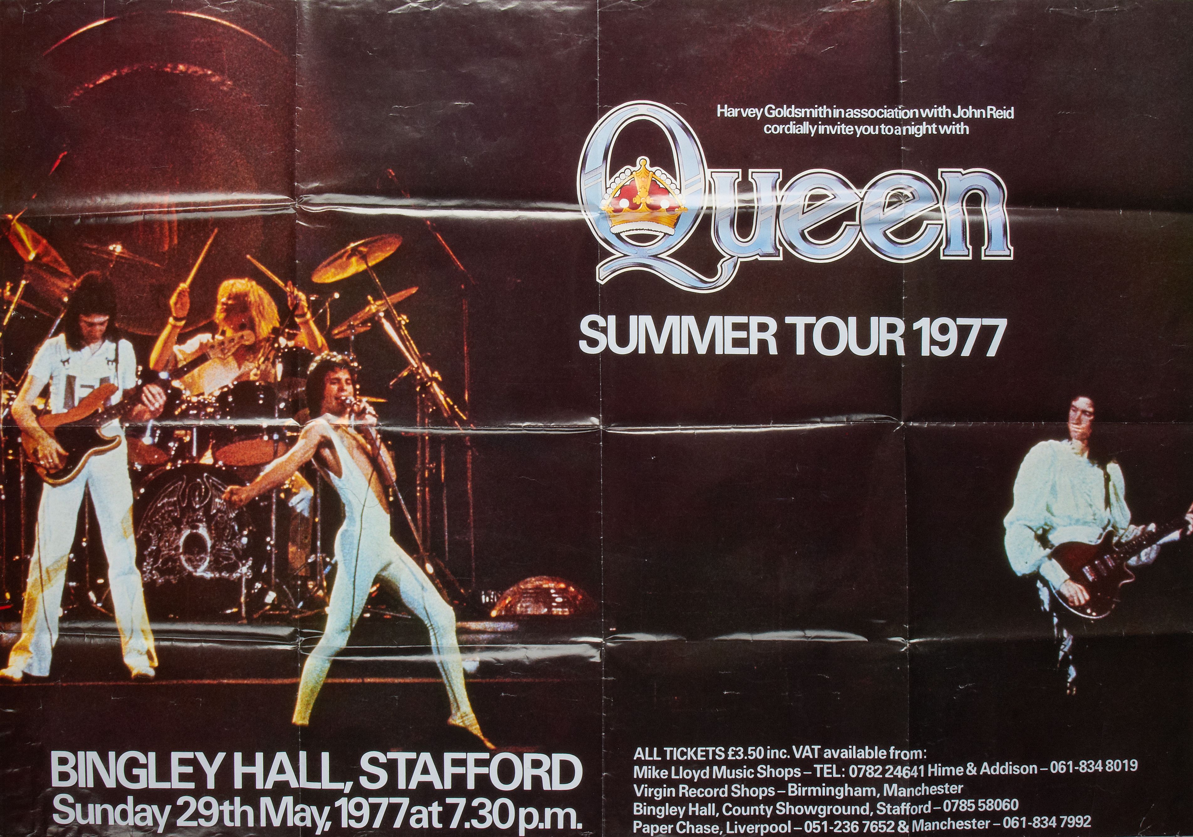 Bonhams : Queen A concert poster - Bingley Hall, Stafford, 1977,