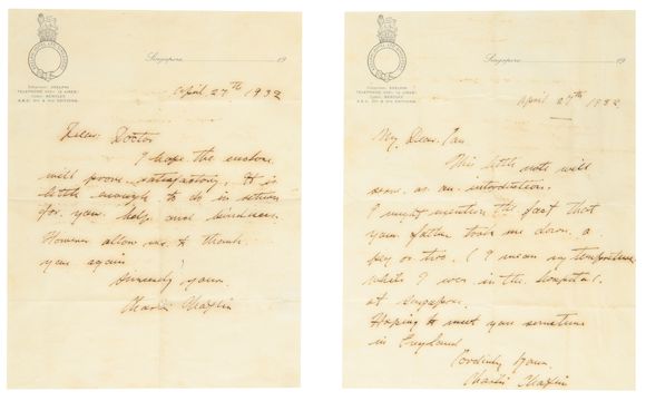 Bonhams : Charlie Chaplin: Two letters handwritten by Chaplin, 1932,