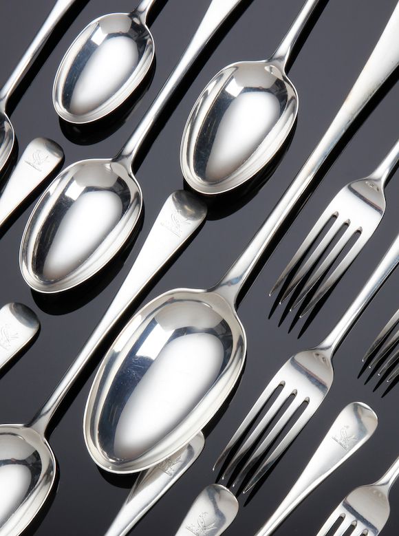 Bonhams : A canteen of silver Old English and Hanoverian pattern ...