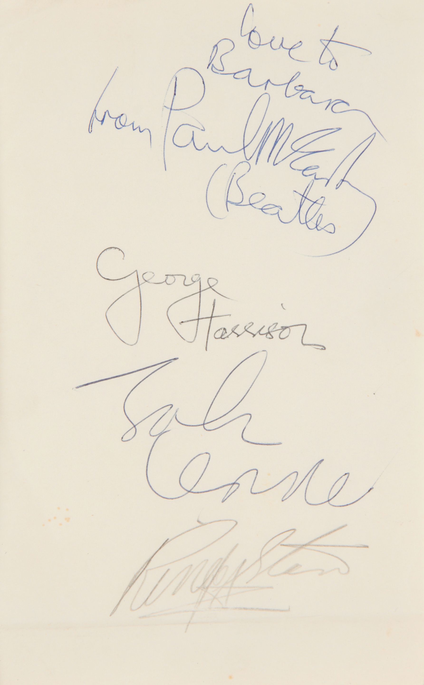 Bonhams : The Beatles A set of Beatles autographs, 1963/1964,
