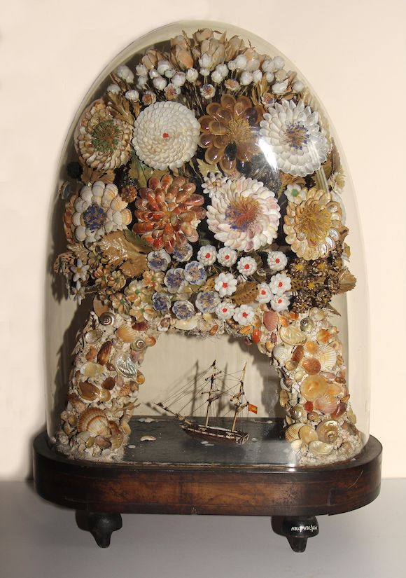 Bonhams : A shellwork flower display,