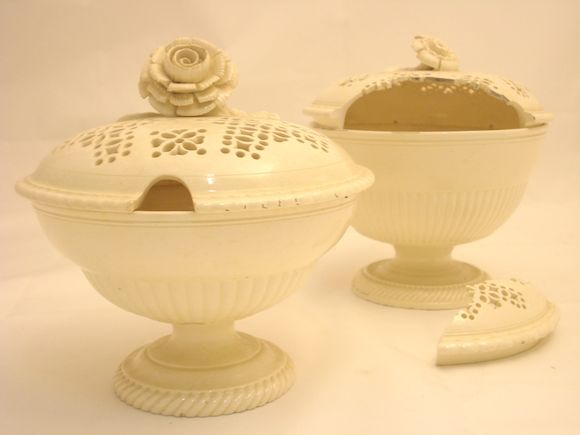 Bonhams : Two Leeds creamware sugar basins with covers Early 19th century
