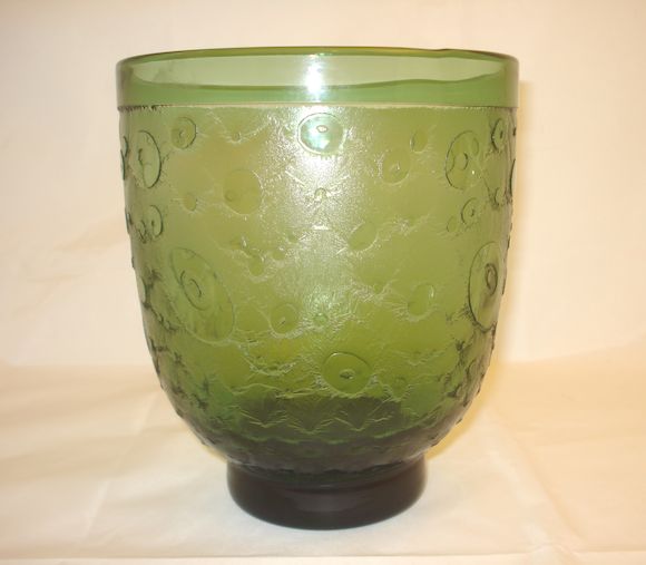Bonhams : An acid etched green glass vase Circa 1930