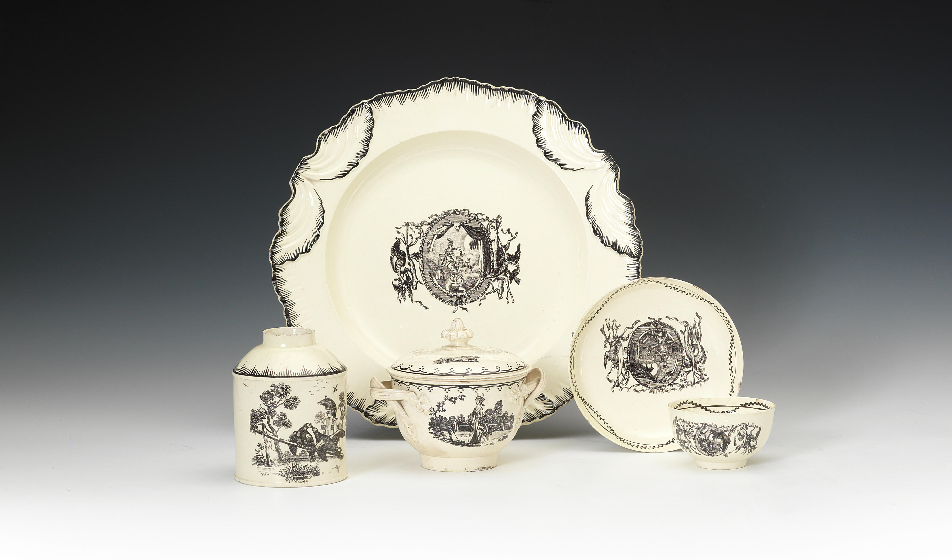 Bonhams : A group of creamware decorated with black-transfer prints ...