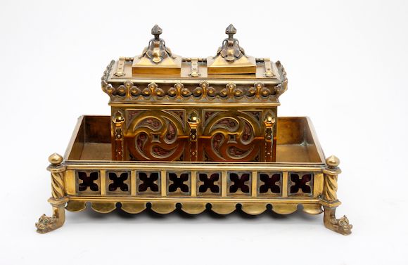 Bonhams : A Victorian Gothic brass and velvet inkstand, circa 1880