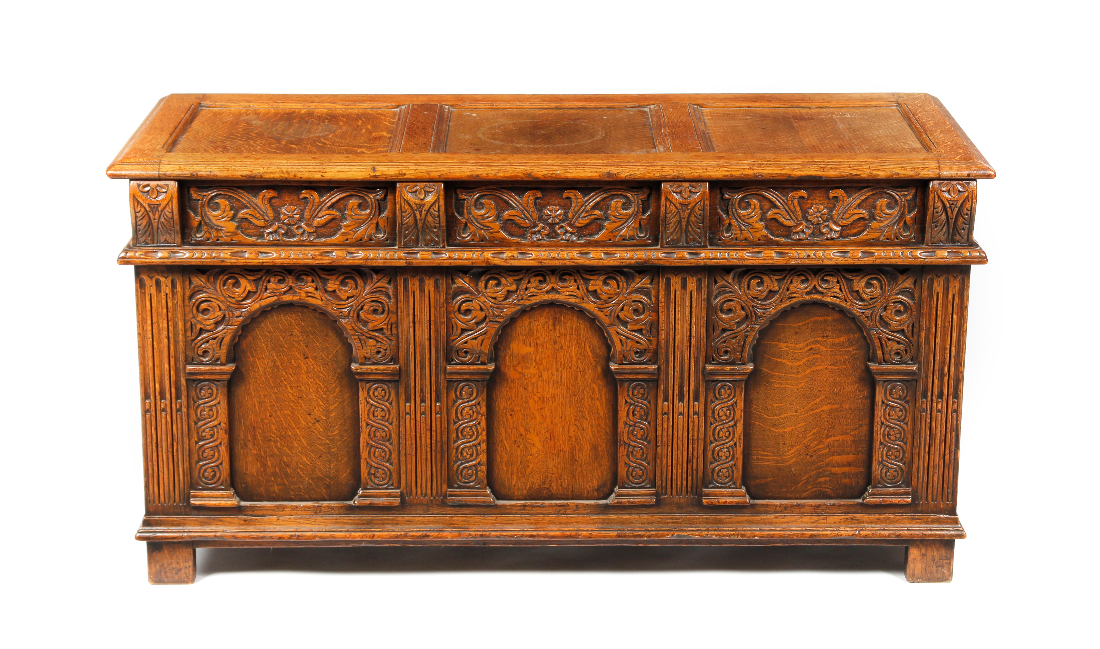 Bonhams : An Elizabethan-Revival oak coffer 20th century