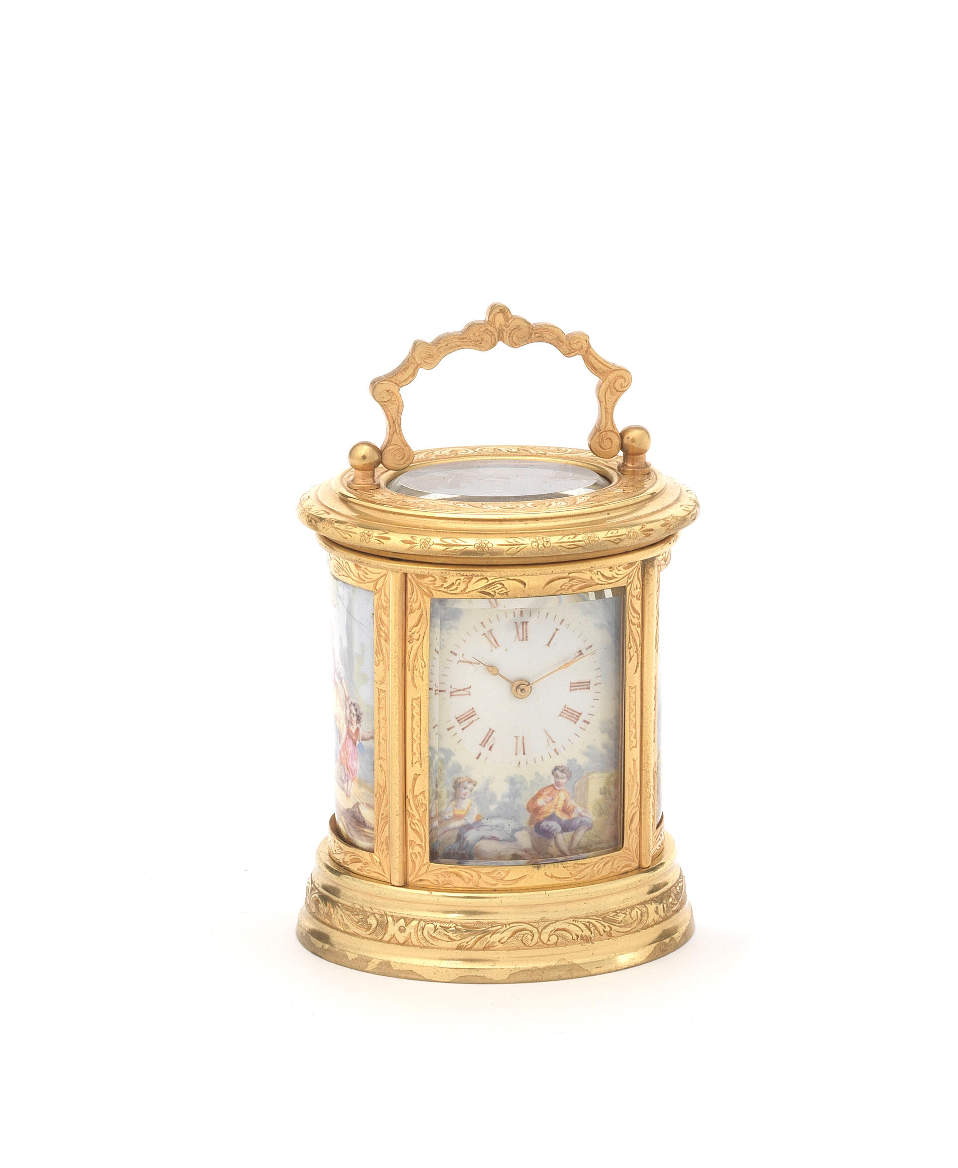 Bonhams : A late 19th century French gilt brass and enamel miniature carriage timepiece
