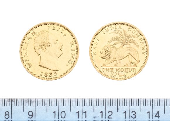 Bonhams : India, Gold Mohur, 1835, restrike, head of William IV right ...