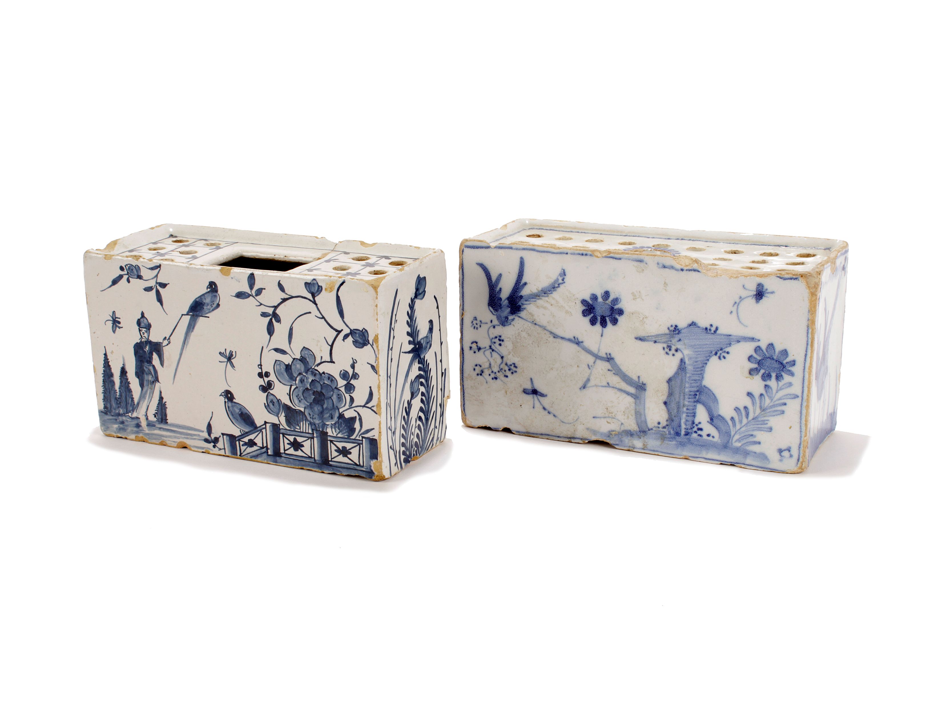 Bonhams : Two English delft flower bricks, mid 18th century