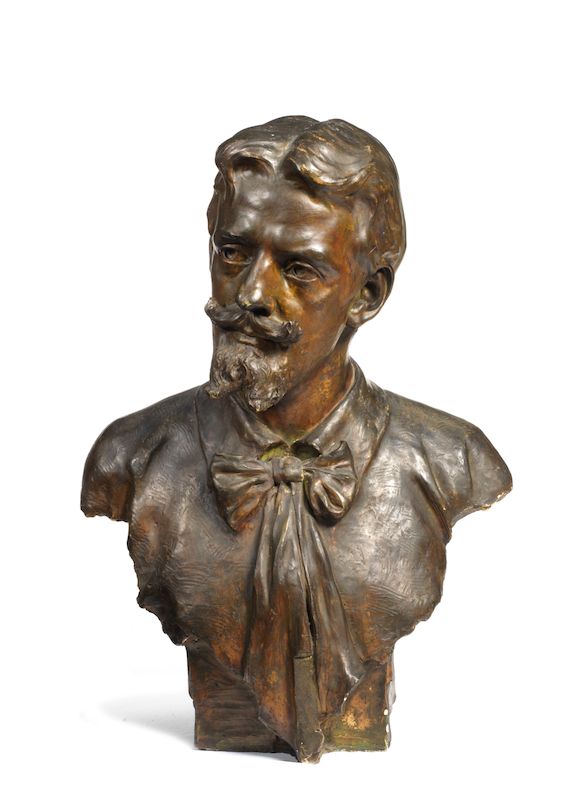 Bonhams : A painted plaster bust of a gentleman signed J E Morfield 1906,