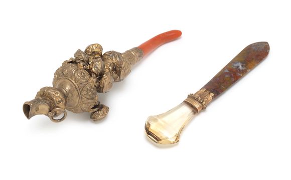 Bonhams : A Victorian silver-gilt and coral child's rattle by George ...