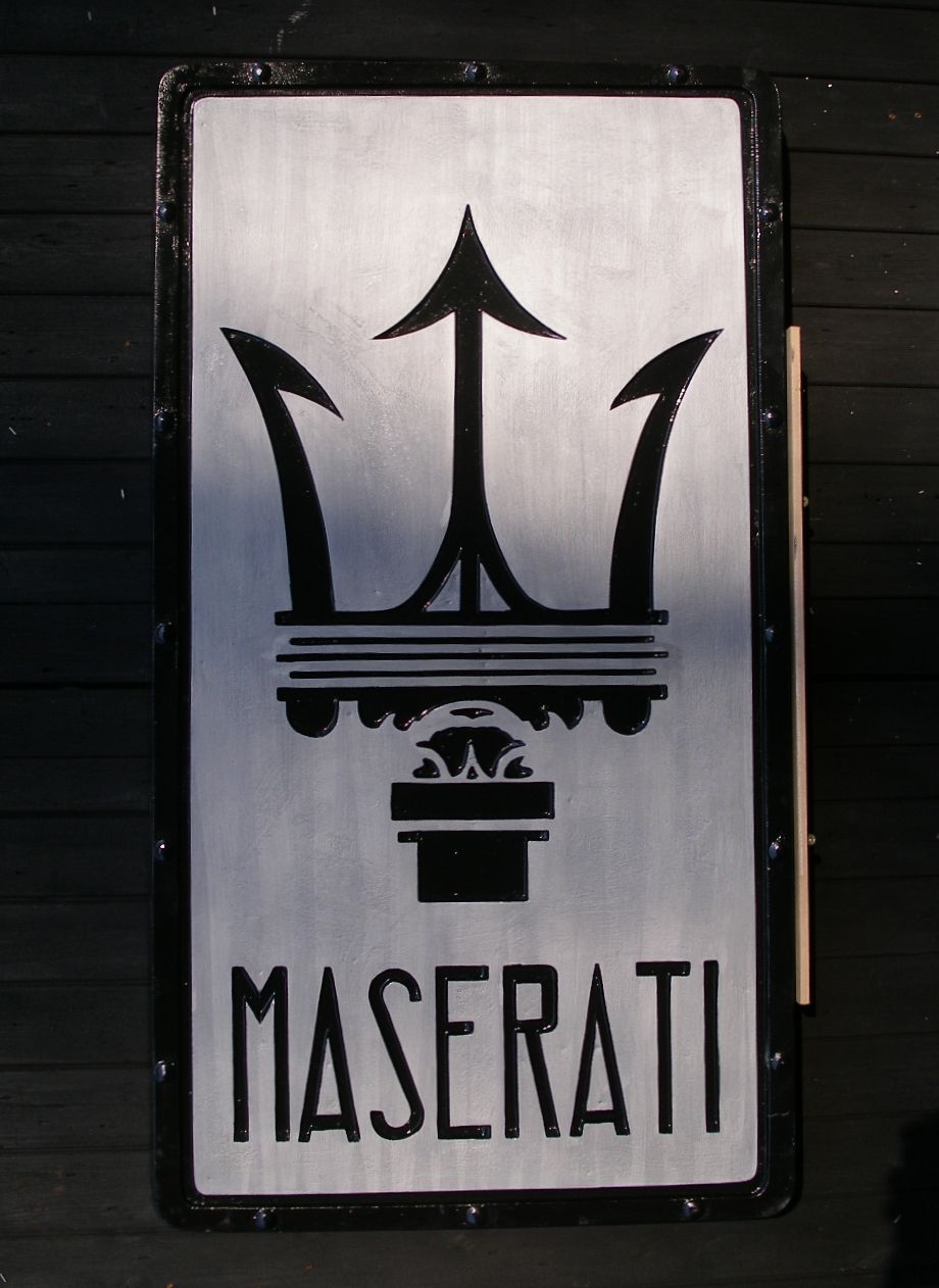 Bonhams Cars : A 'Maserati' garage display emblem,