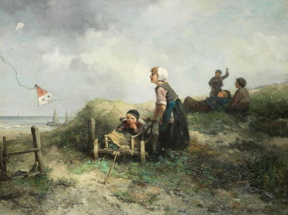 Bonhams : Mari ten Kate (Dutch, 1831-1910) A breezy day on the coast