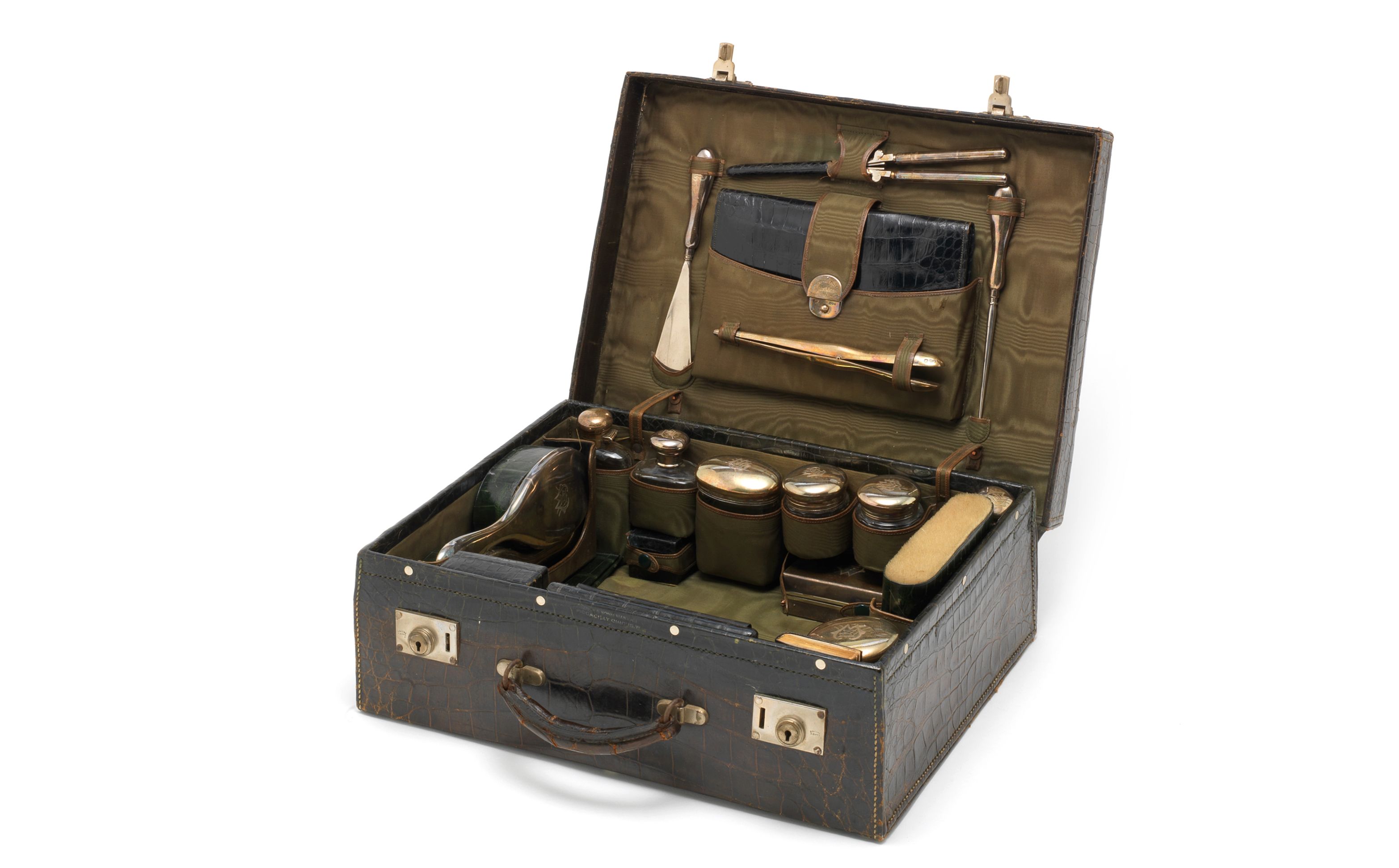 Bonhams : An Edwardian crocodile leather case, initialled 'A.A.W ...