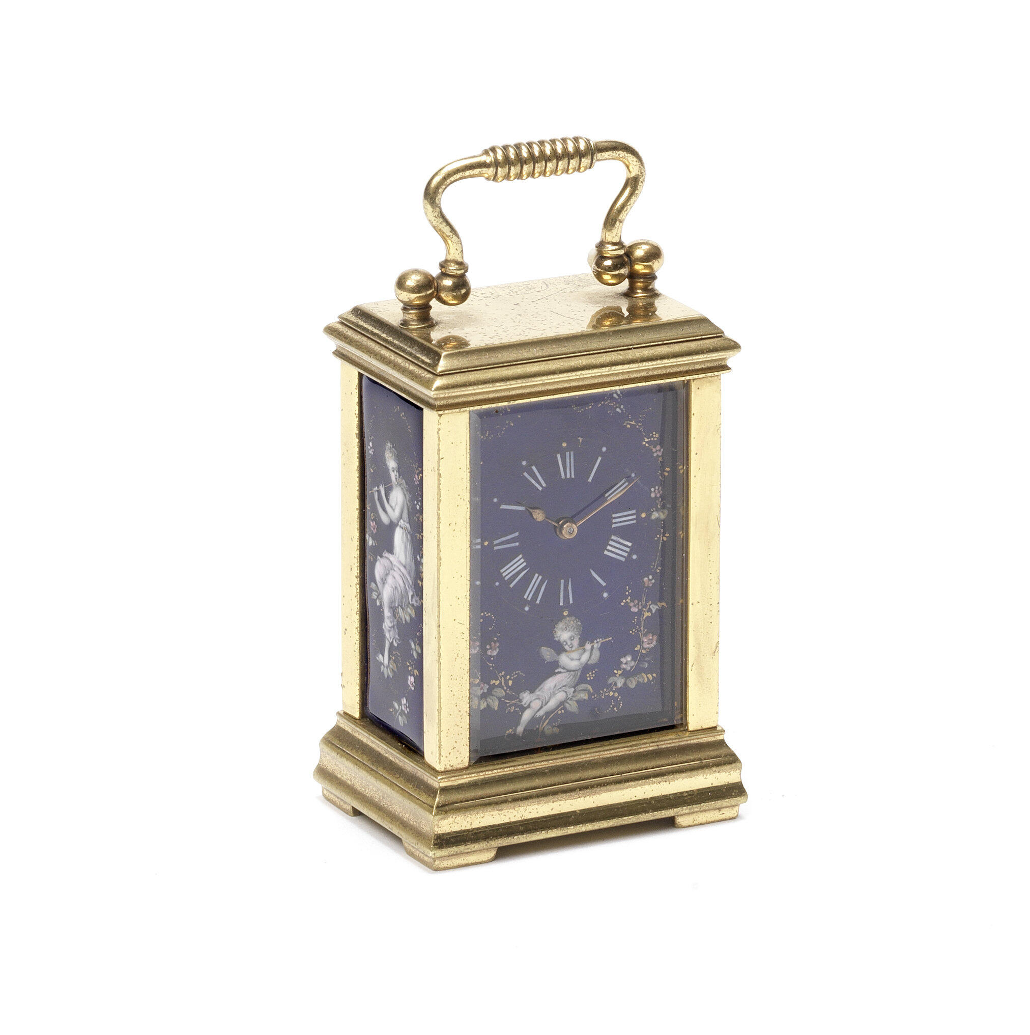 Bonhams : A late 19th century French gilt brass and Limoges enamel miniature carriage clock