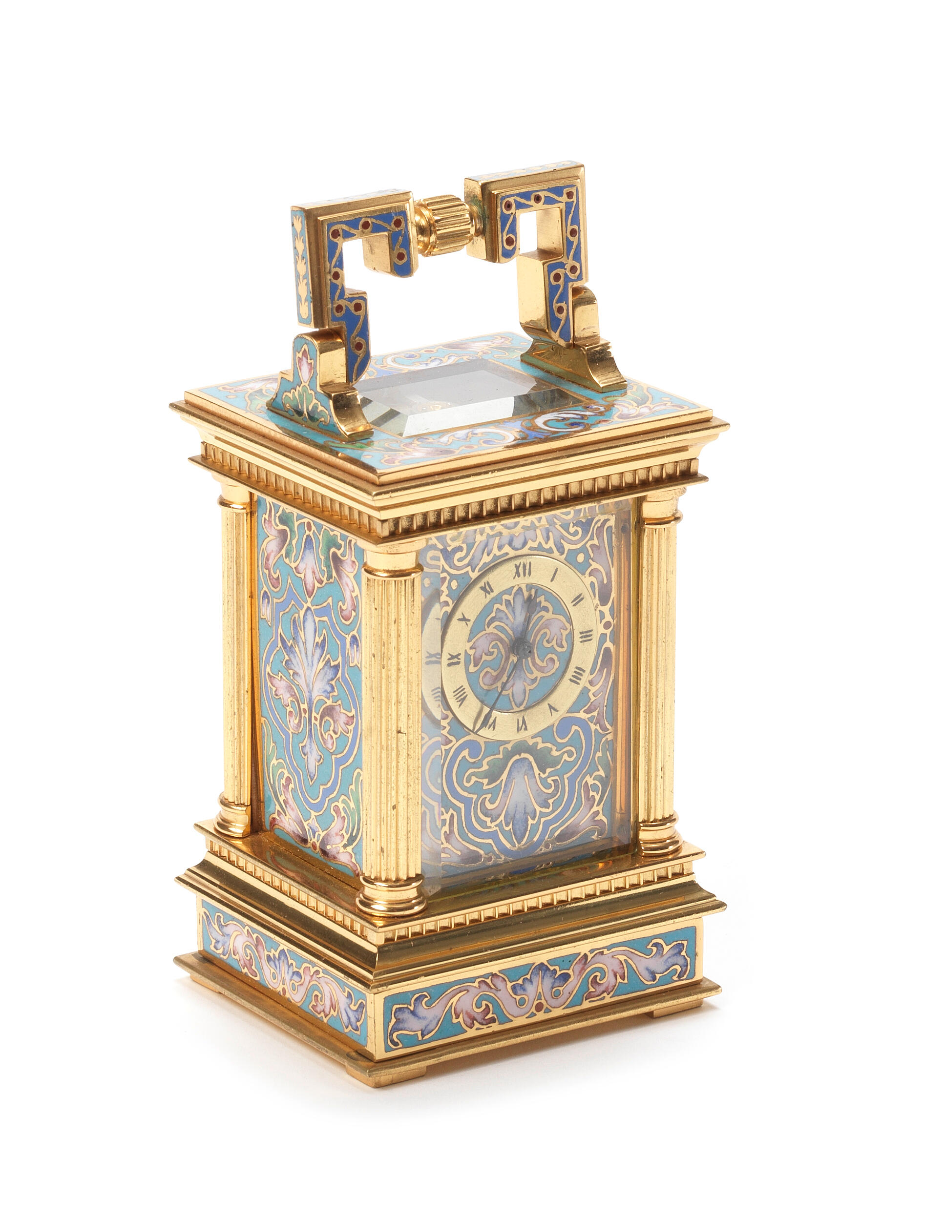 Bonhams : A late 19th century French cloisonne enamel miniature carriage timepiece.