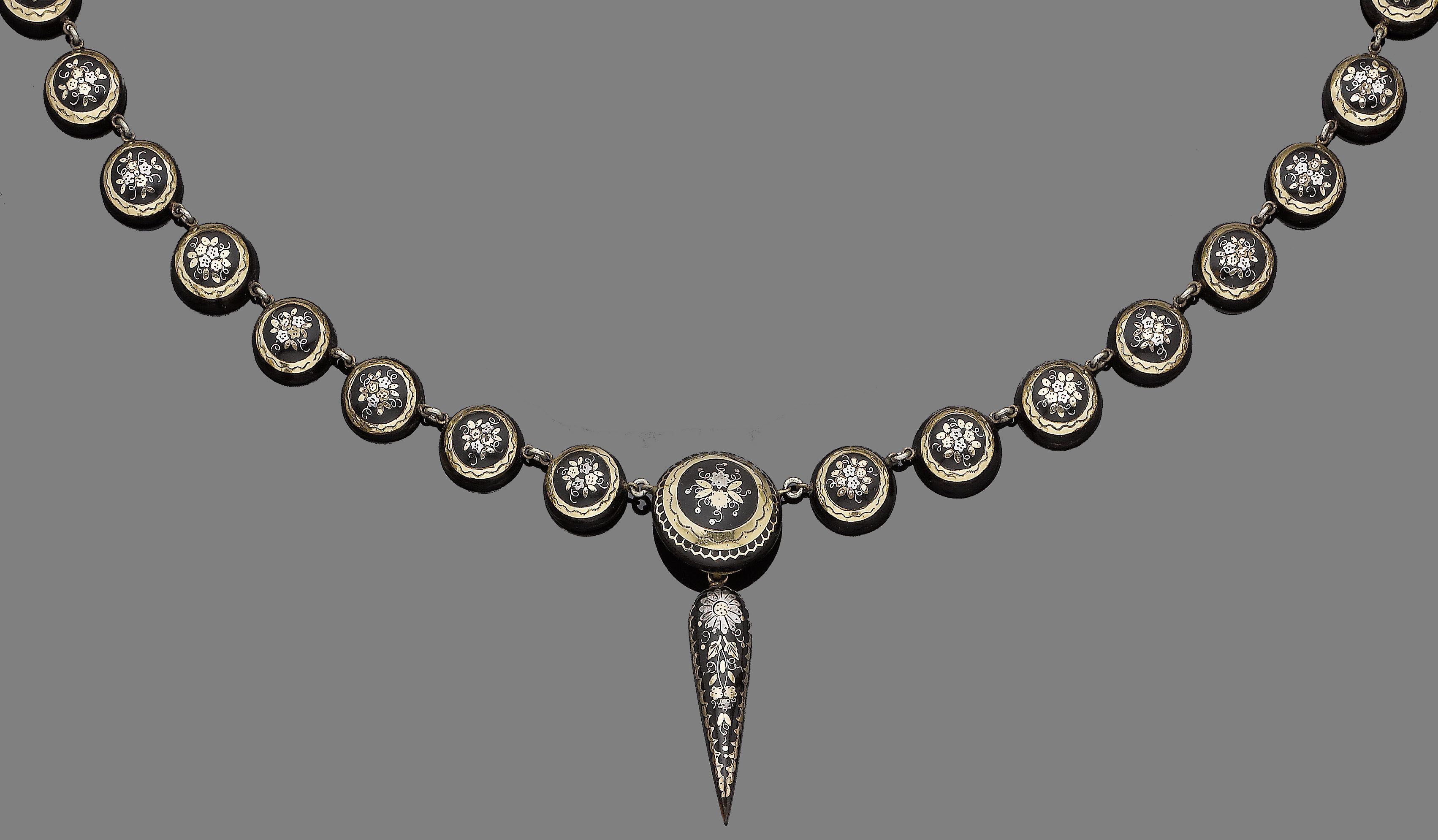 Bonhams : A gold and tortoiseshell piqué posé necklace,