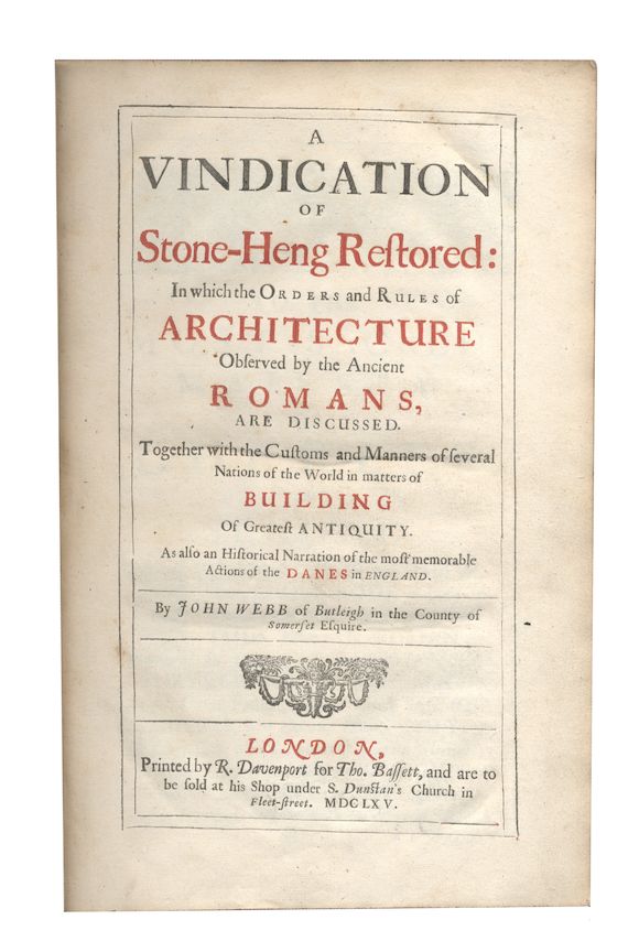 Bonhams : WEBB (JOHN) A Vindication of Stone-Heng Restored: in Which ...