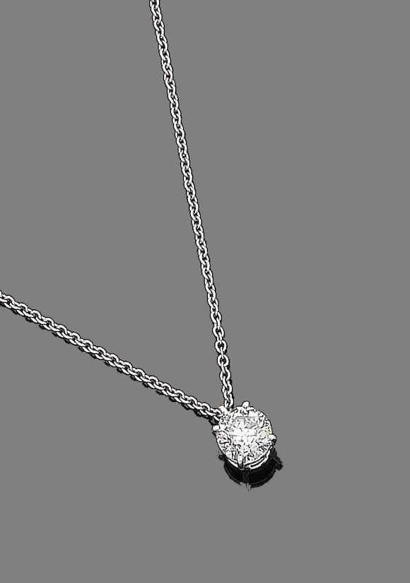 Bonhams : A diamond single-stone pendant necklace
