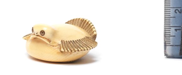 Bonhams : An ivory netsuke of a formalised sparrow By Shoyusai, Kyoto ...