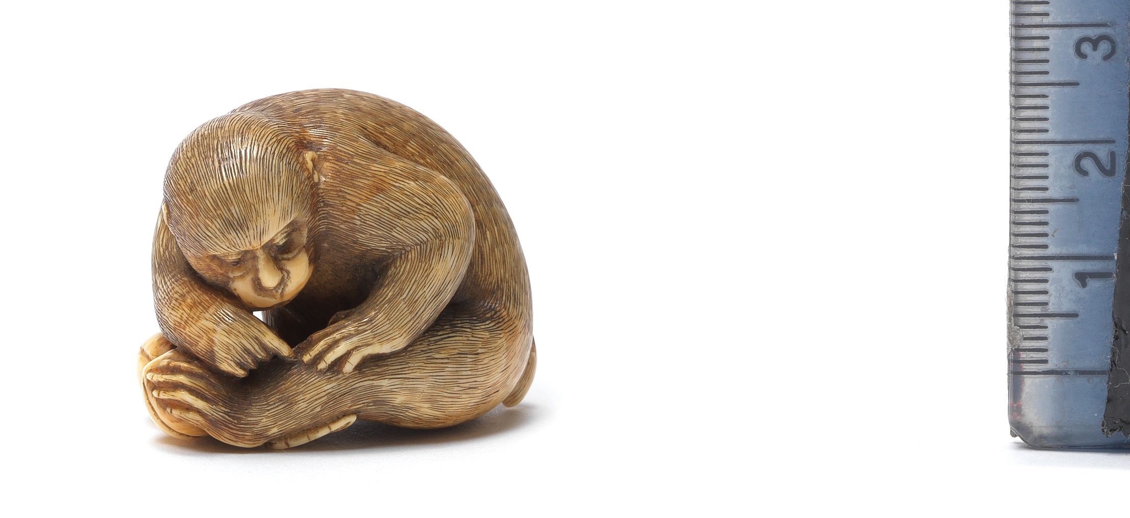 Bonhams : An ivory netsuke of a seated monkey By Okatomo, Kyoto, early ...