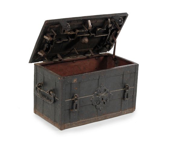 Bonhams : A 17th century iron and iron bound strong box or 'Armada ...