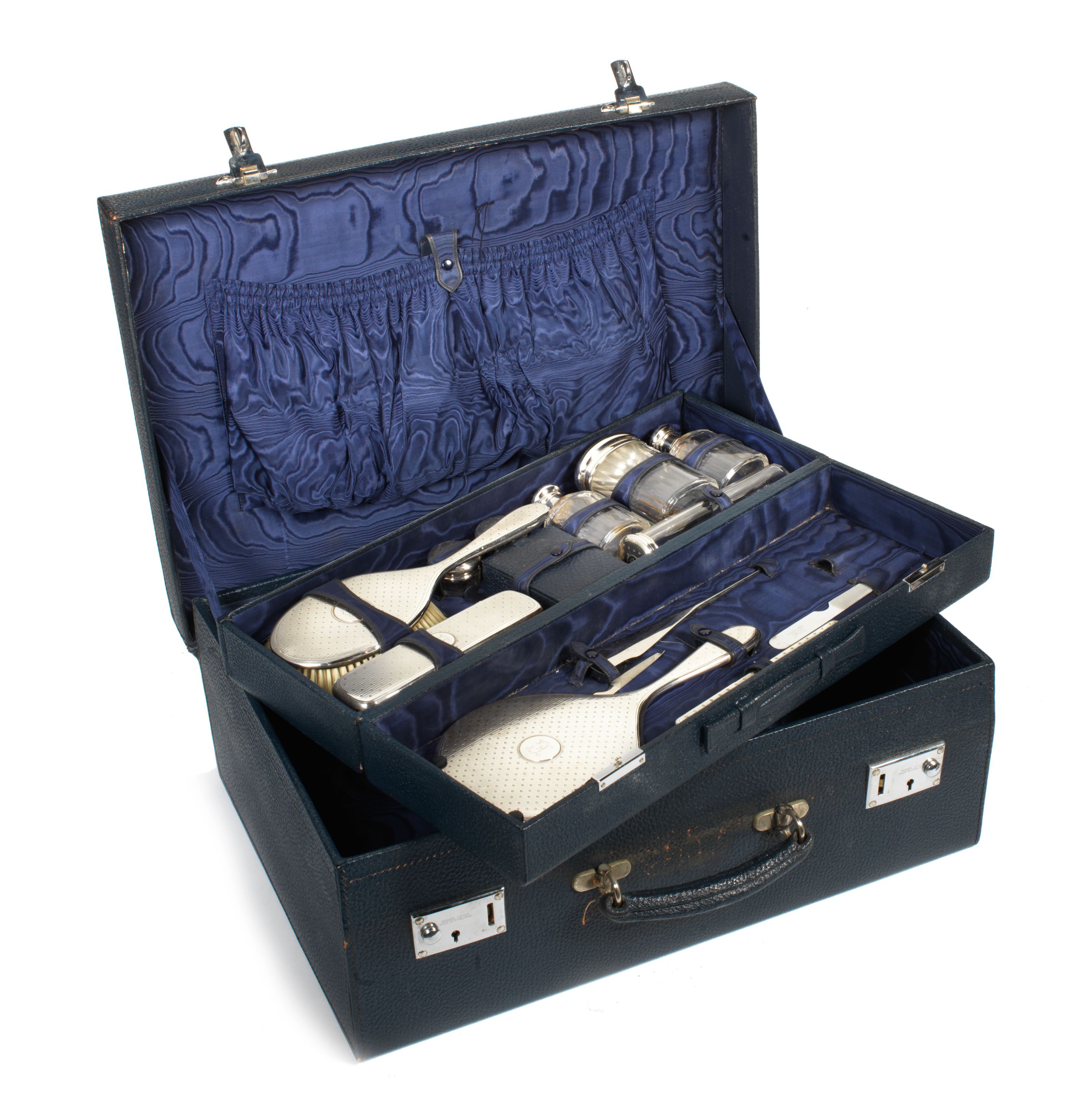 Bonhams Cars : A pre-War leather cased vanity set with sterling silver ...