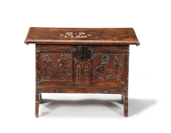 Bonhams : A child's oak boarded chest Possibly Welsh