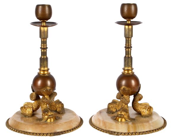 Bonhams : A pair of early 20th Century French gilt bronze and onyx ...