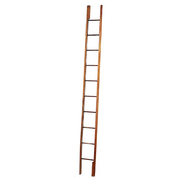 Bonhams : A large Edwardian teak and brass mounted library pole ladder