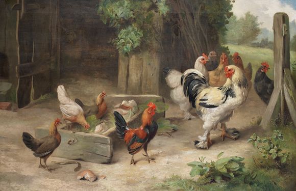 Bonhams : Edgar Hunt (British, 1876-1955) A farmyard scene with ...
