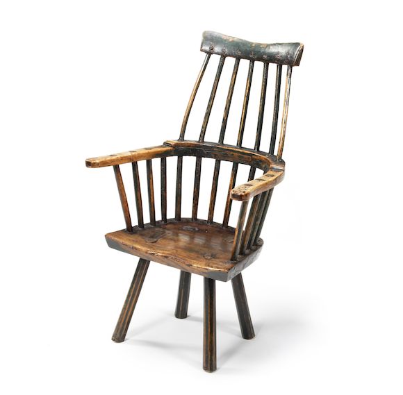 Bonhams : An ash and beech child's primitive Windsor comb-back chair ...