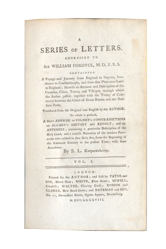 Bonhams : LUSIGNAN (SAUVEUR) A Series of Letters Addressed to Sir ...