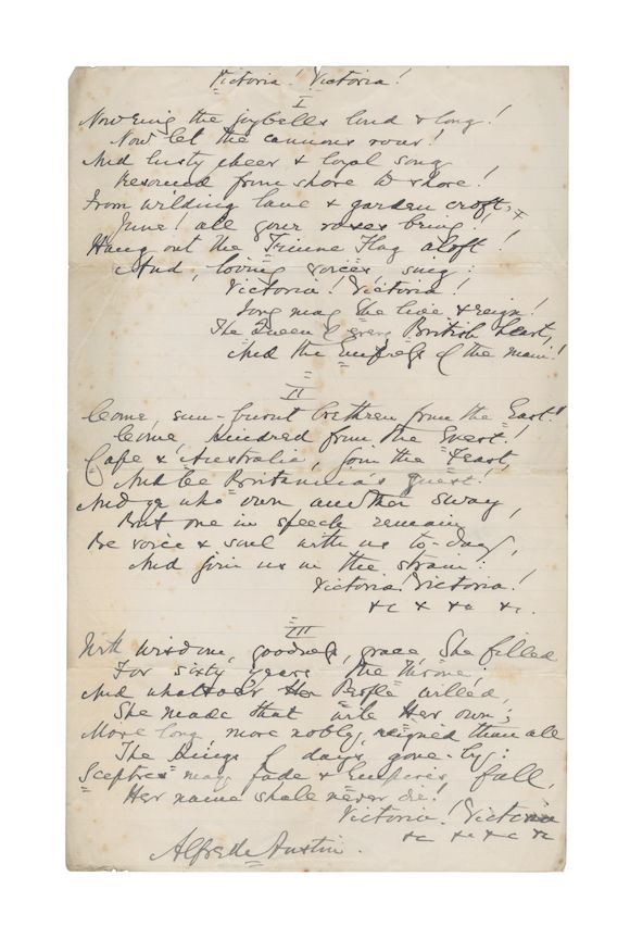 Bonhams : AUSTIN, ALFRED (1835-1913) AUTOGRAPH MANUSCRIPT OF HIS ...
