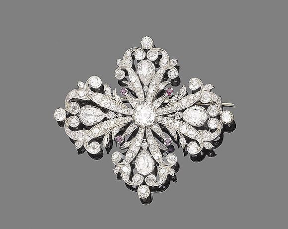 Bonhams : An early 20th century ruby and diamond cross brooch