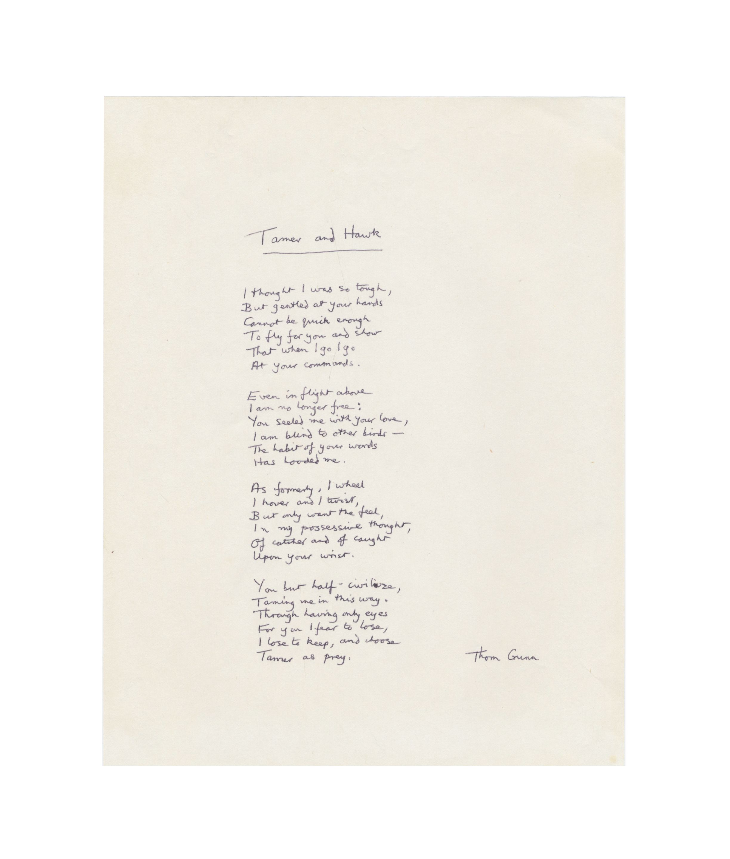 Bonhams : GUNN, THOM (1929-2004) AUTOGRAPH MANUSCRIPT OF HIS POEM ...