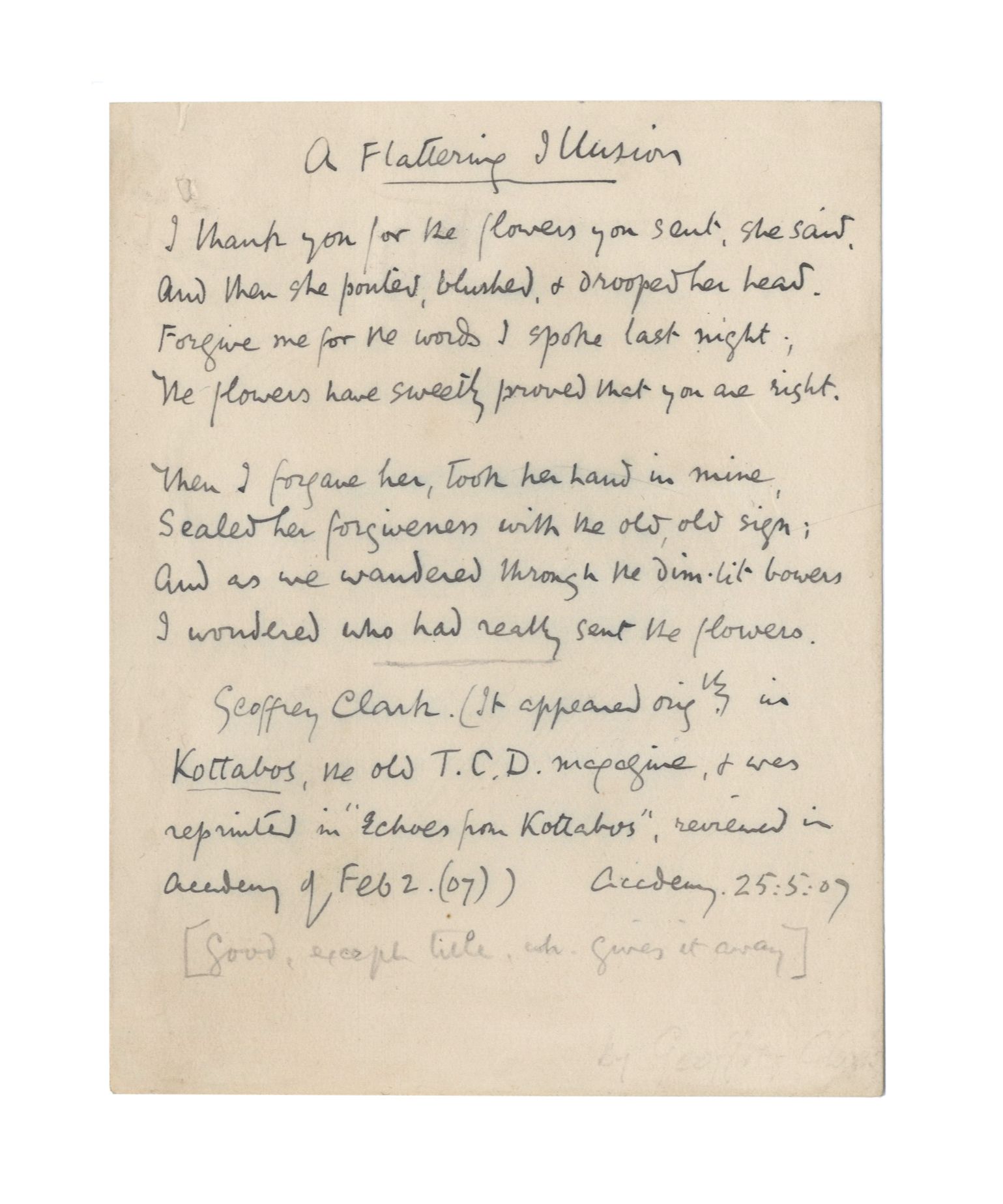 Bonhams : HARDY, THOMAS (1840-1928) AUTOGRAPH TRANSCRIPT BY HARDY OF A ...