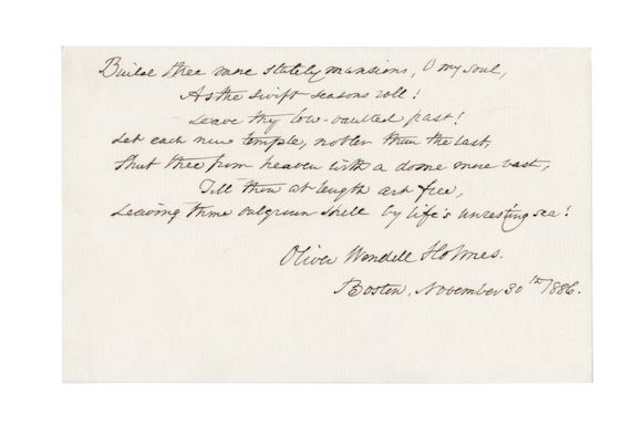Bonhams : HOLMES, OLIVER WENDELL (1809-1904, American poet) AUTOGRAPH ...