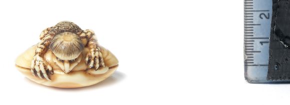 Bonhams : An ivory netsuke of a kappa on a clam By Rensai, late 19th ...