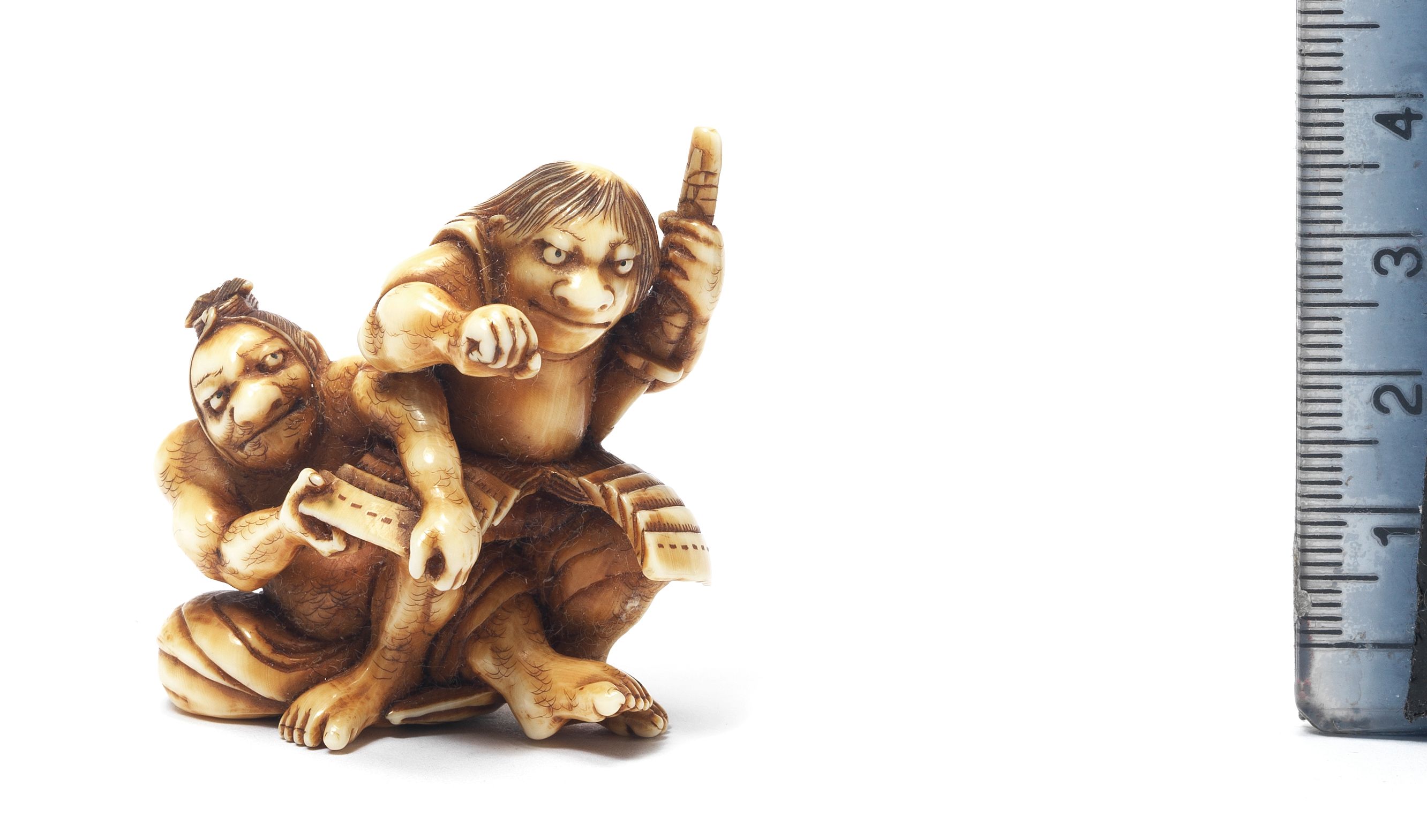 Bonhams : An ivory netsuke of Asahina Saburo and Soga no Goro ...