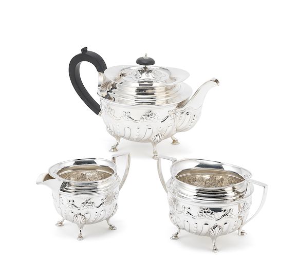Bonhams : An Edwardian silver three-piece tea service maker's mark ...