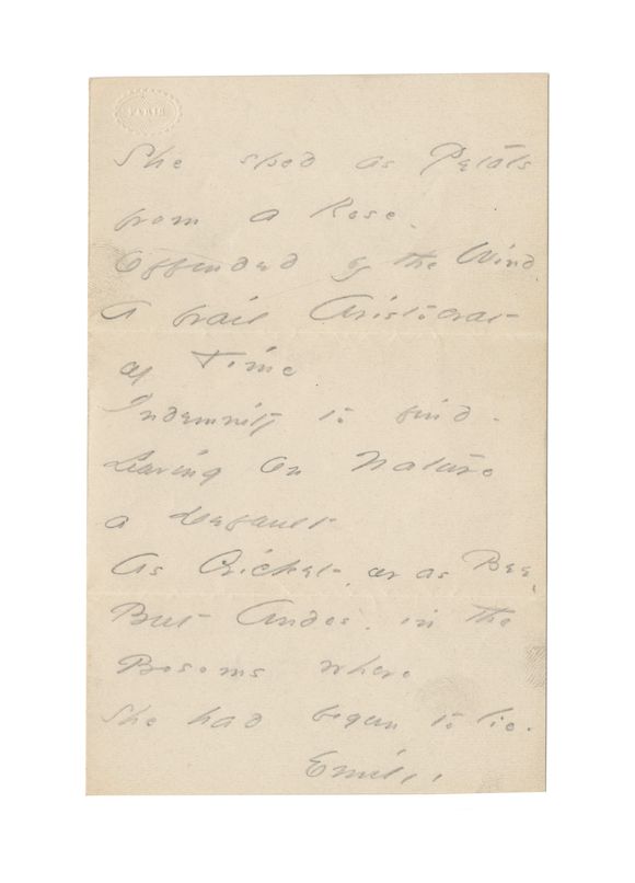 Bonhams : DICKINSON, EMILY (1830-1886, American poet) AUTOGRAPH ...