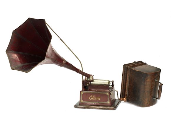 Bonhams : A red Edison Gem phonograph,