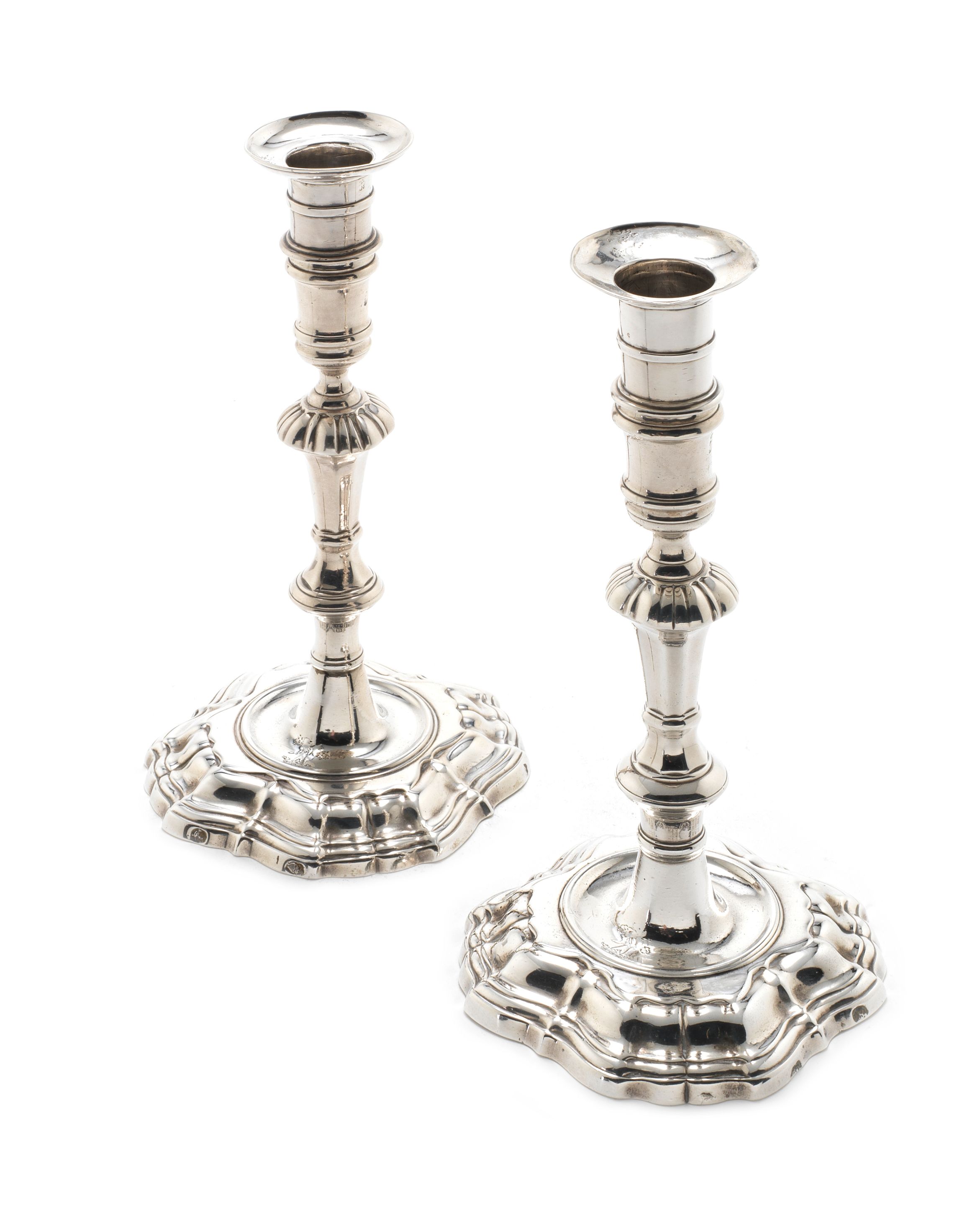 Bonhams : A pair of 18th century Irish silver cast candlesticks by ...