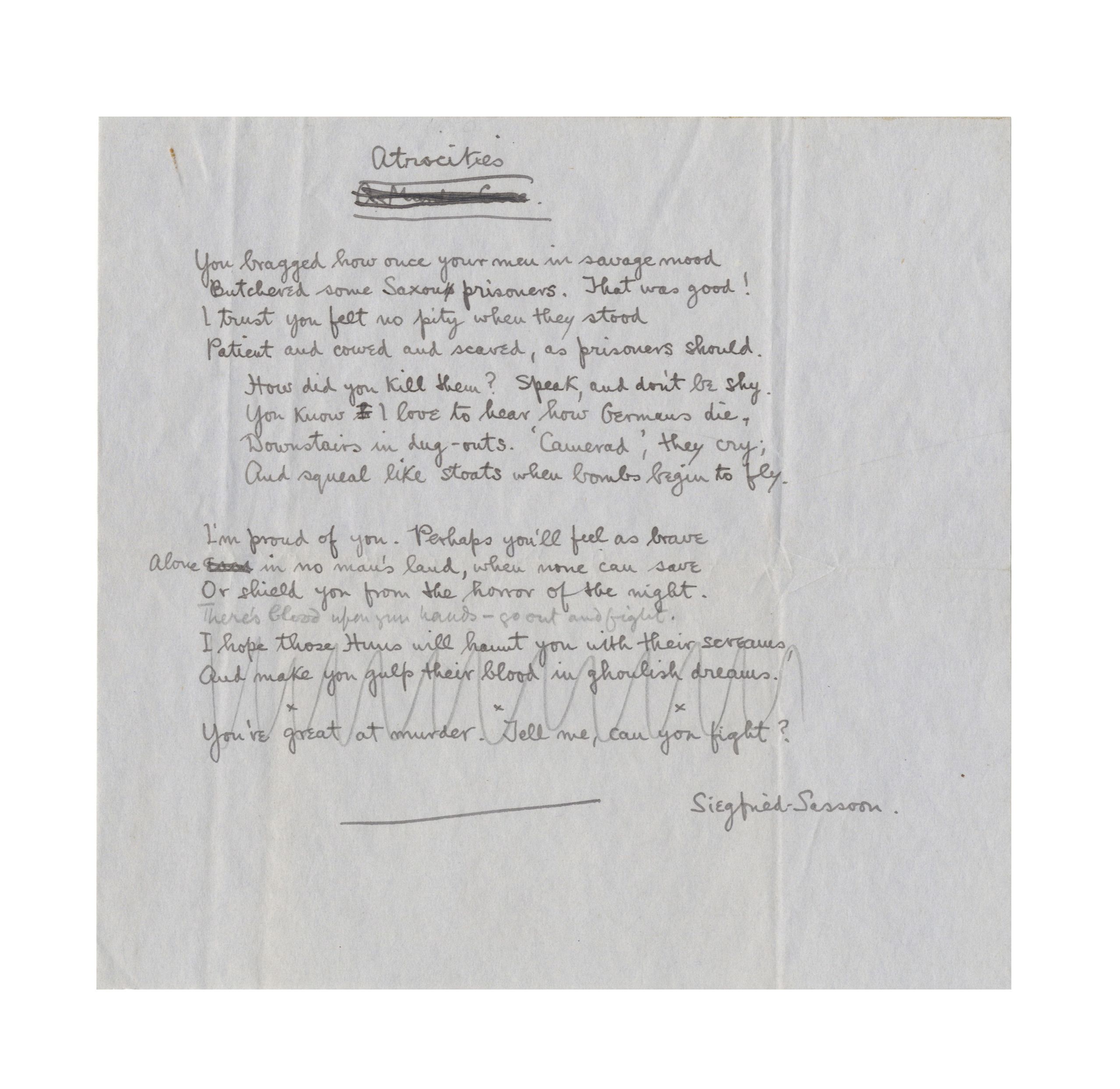 Bonhams : SASSOON, SIEGFRIED (1886-1967) AUTOGRAPH REVISED MANUSCRIPT ...